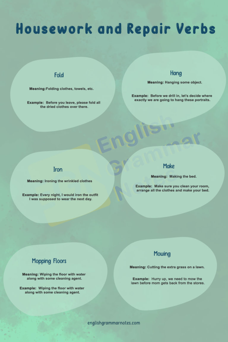 Housework and Repair Verbs | List of Household Chores With Meaning with ...