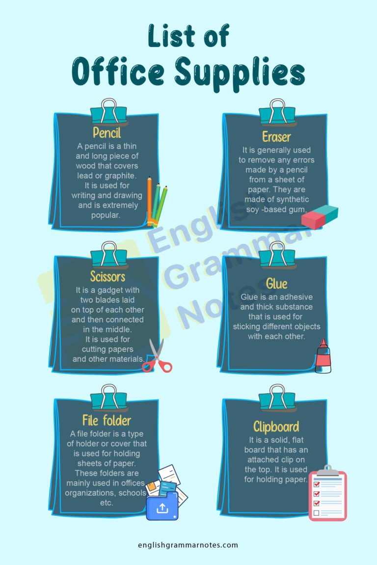 Stationery and Office Supplies Vocabulary | List of Office Supplies ...