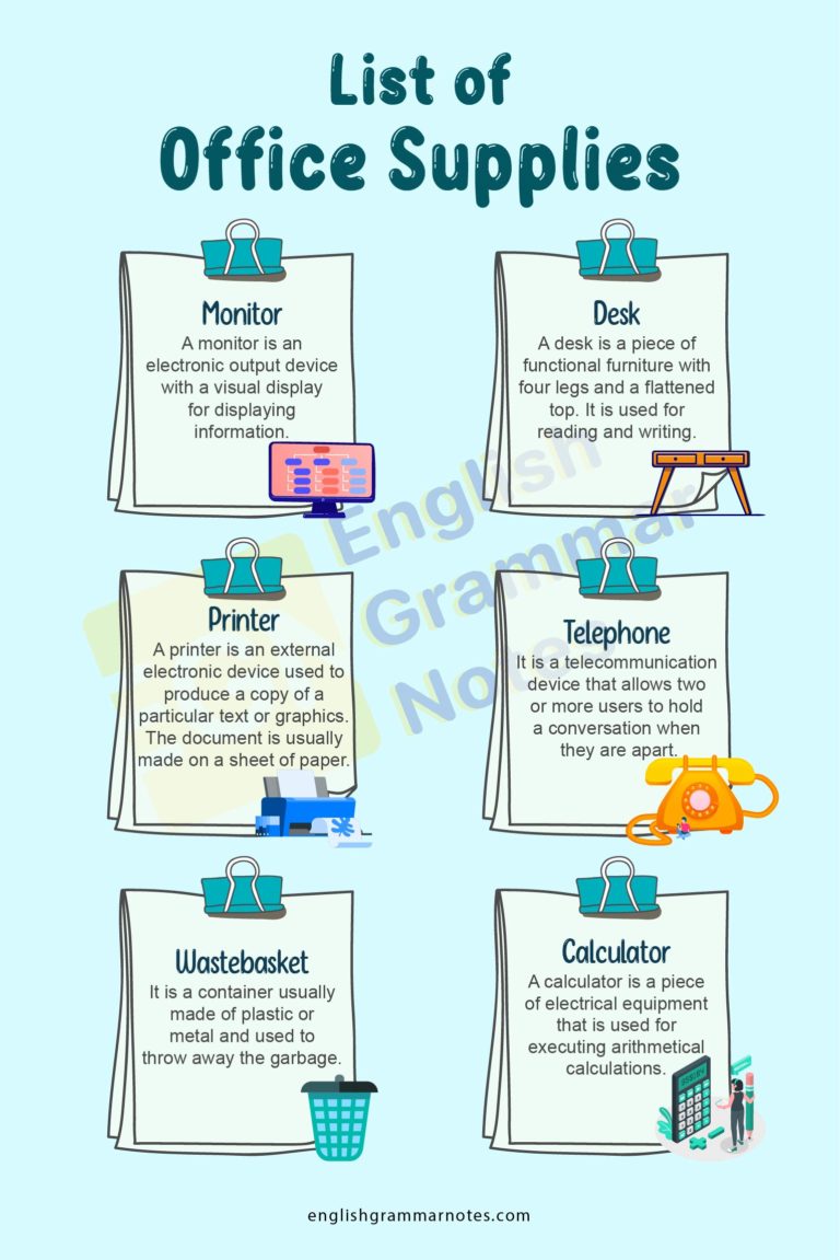 Stationery and Office Supplies Vocabulary | List of Office Supplies ...