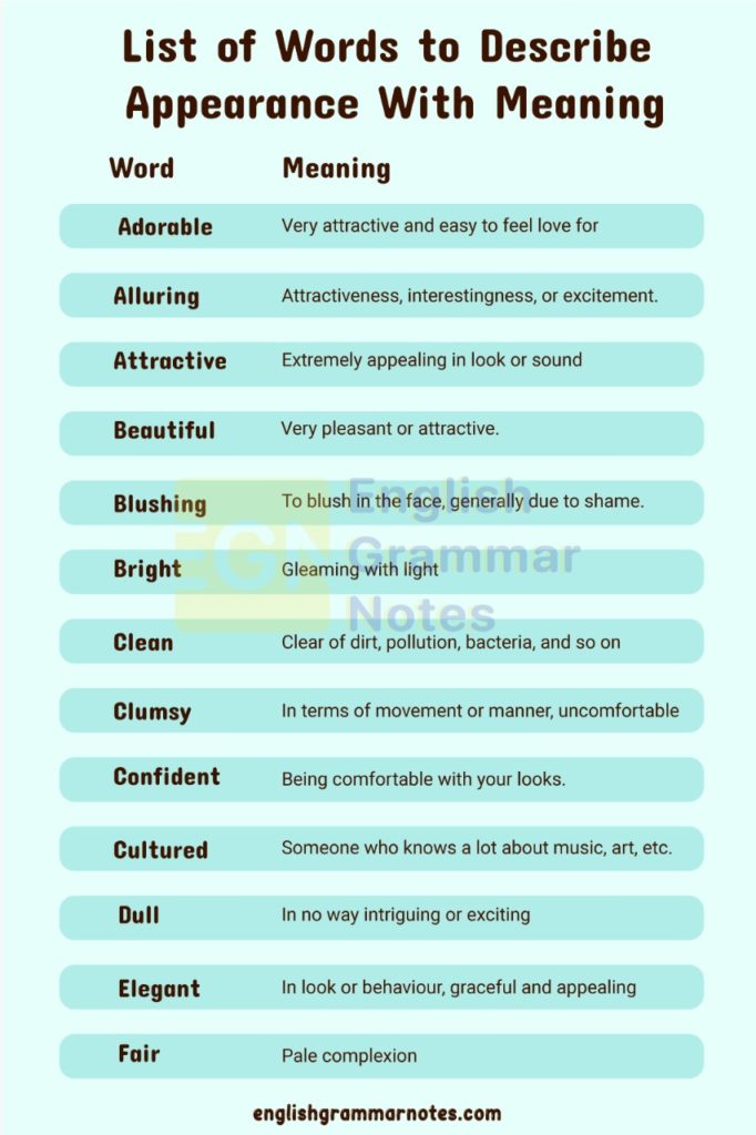 Describing People Appearance | List of Words to Describe Appearance ...