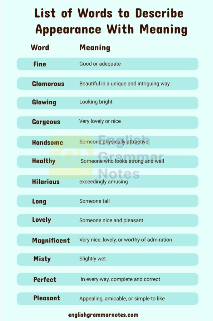Describing People Appearance | List of Words to Describe Appearance ...